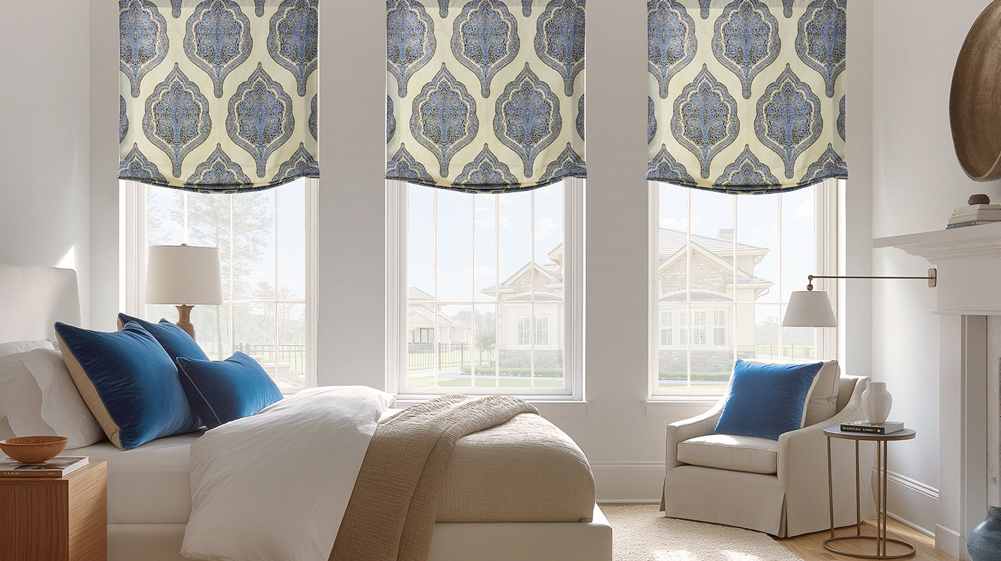 Emblem Patterned Roman Shades – HalfPriceDrapes.com