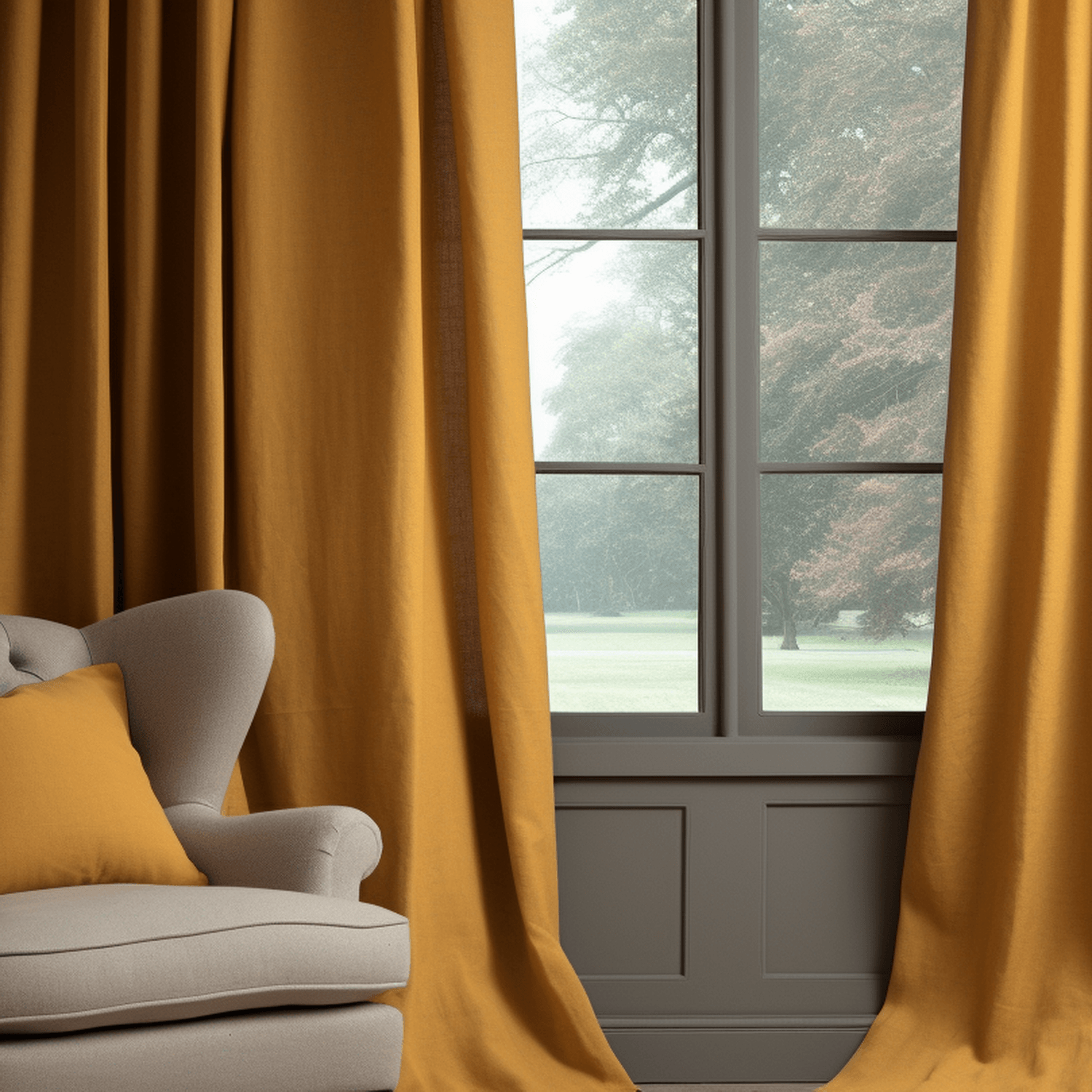 Dandelion Gold Textured Faux Linen Custom Curtain