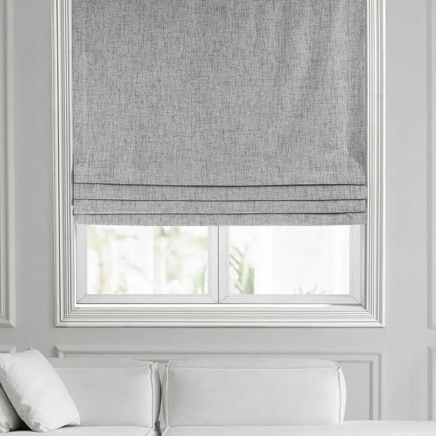 Millennial Grey Thermal Cross Linen Weave Roman Shade – HalfPriceDrapes.com