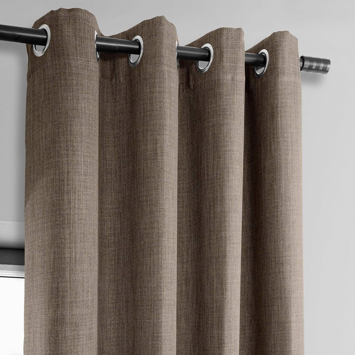 Dutch Cocoa Grommet Textured Faux Linen Room Darkening Curtain