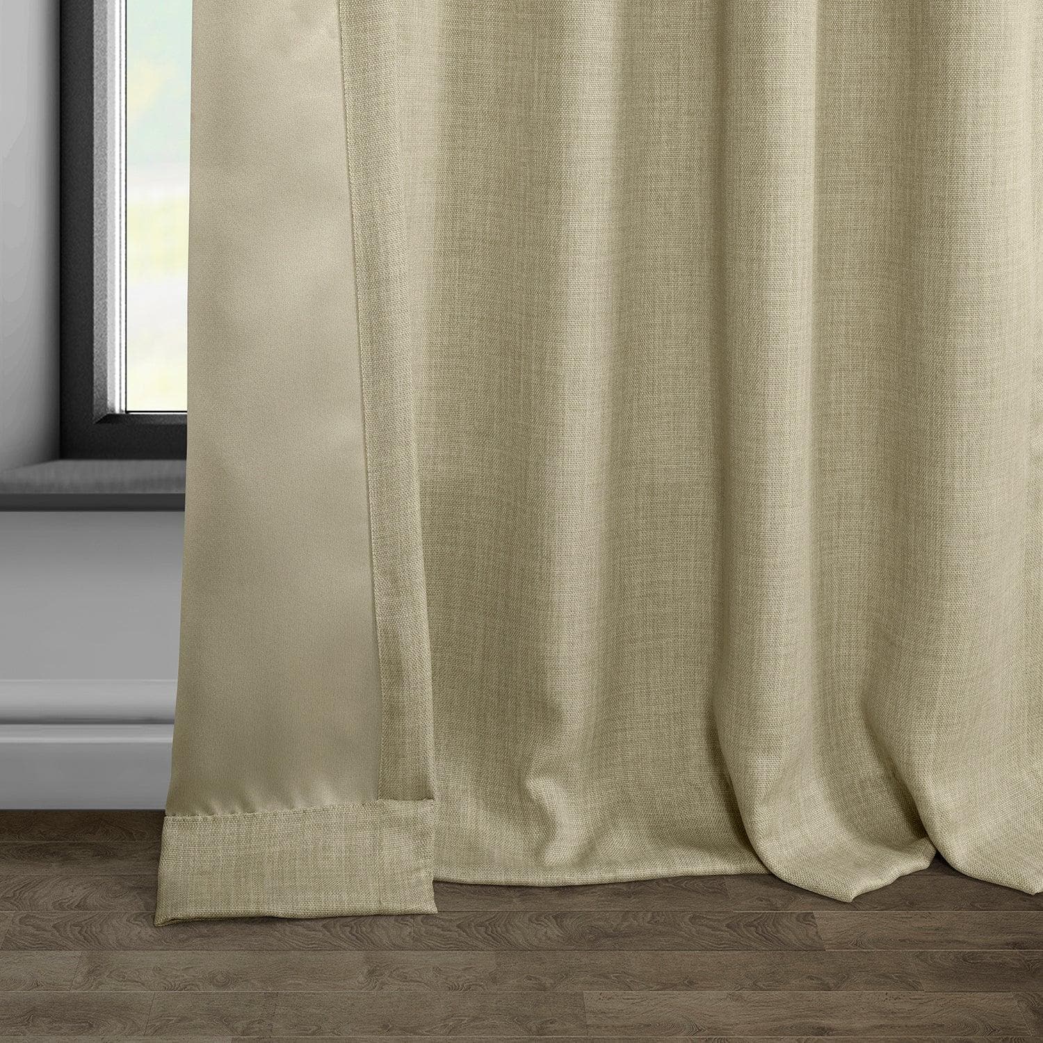 Thatched Tan French Pleat Textured Faux Linen Room Darkening Curtain