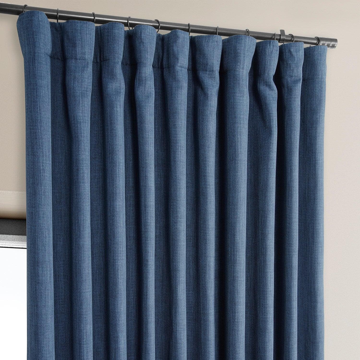 Denim Extra Wide Textured Faux Linen Room Darkening Curtain