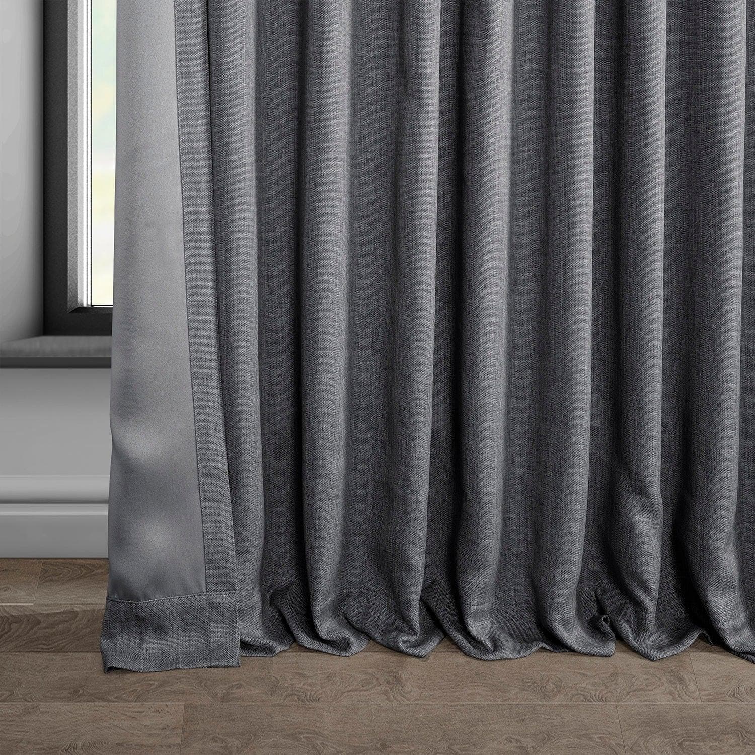 Dark Gravel Extra Wide Textured Faux Linen Room Darkening Curtain