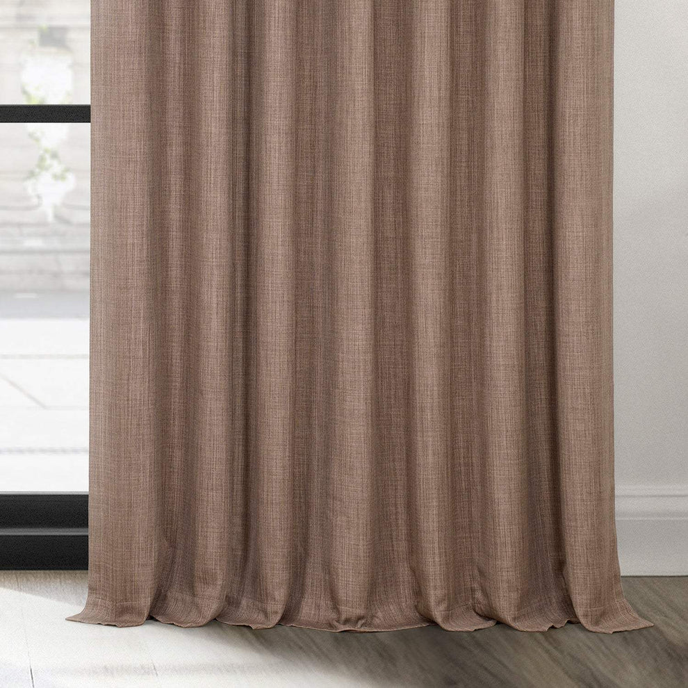 Dutch Cocoa Extra Wide Textured Faux Linen Room Darkening Curtain ...