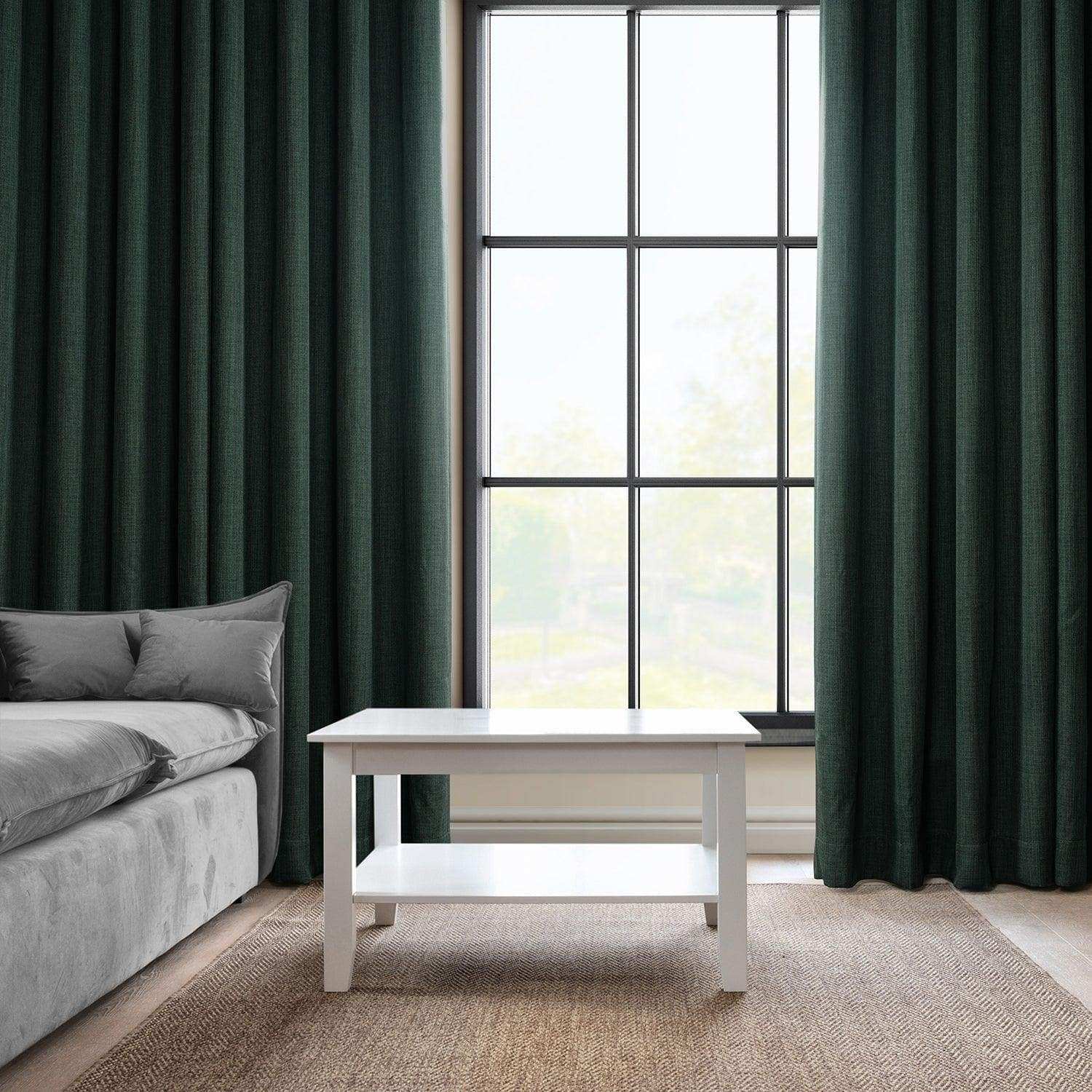 Focal Green Textured Faux Linen Custom Curtain