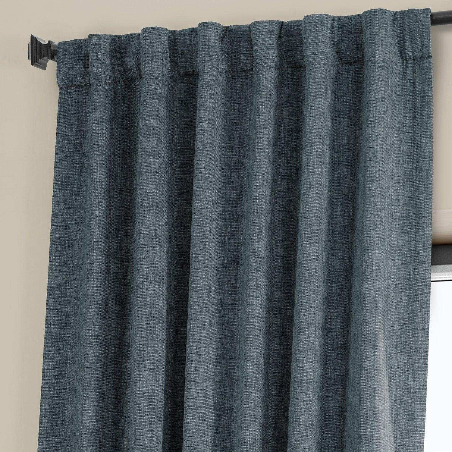 Reverie Blue Textured Faux Linen Room Darkening Curtain