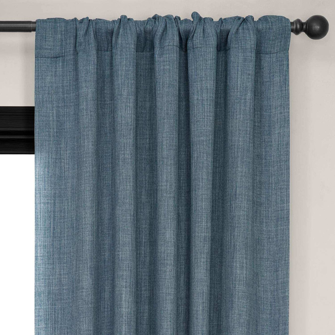 Reverie Blue Textured Faux Linen Room Darkening Curtain ...