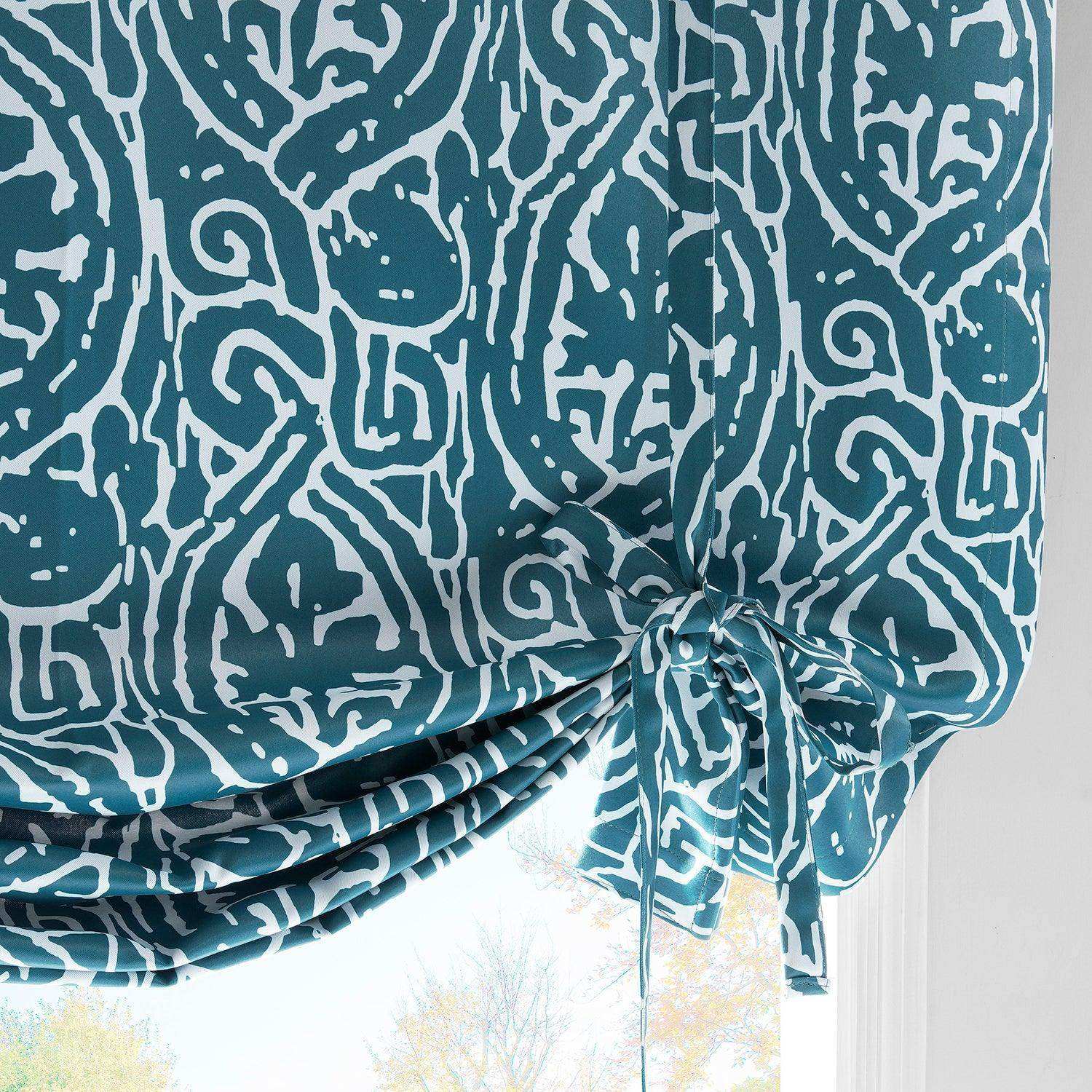 Abstract Teal Tie-Up Window Shade