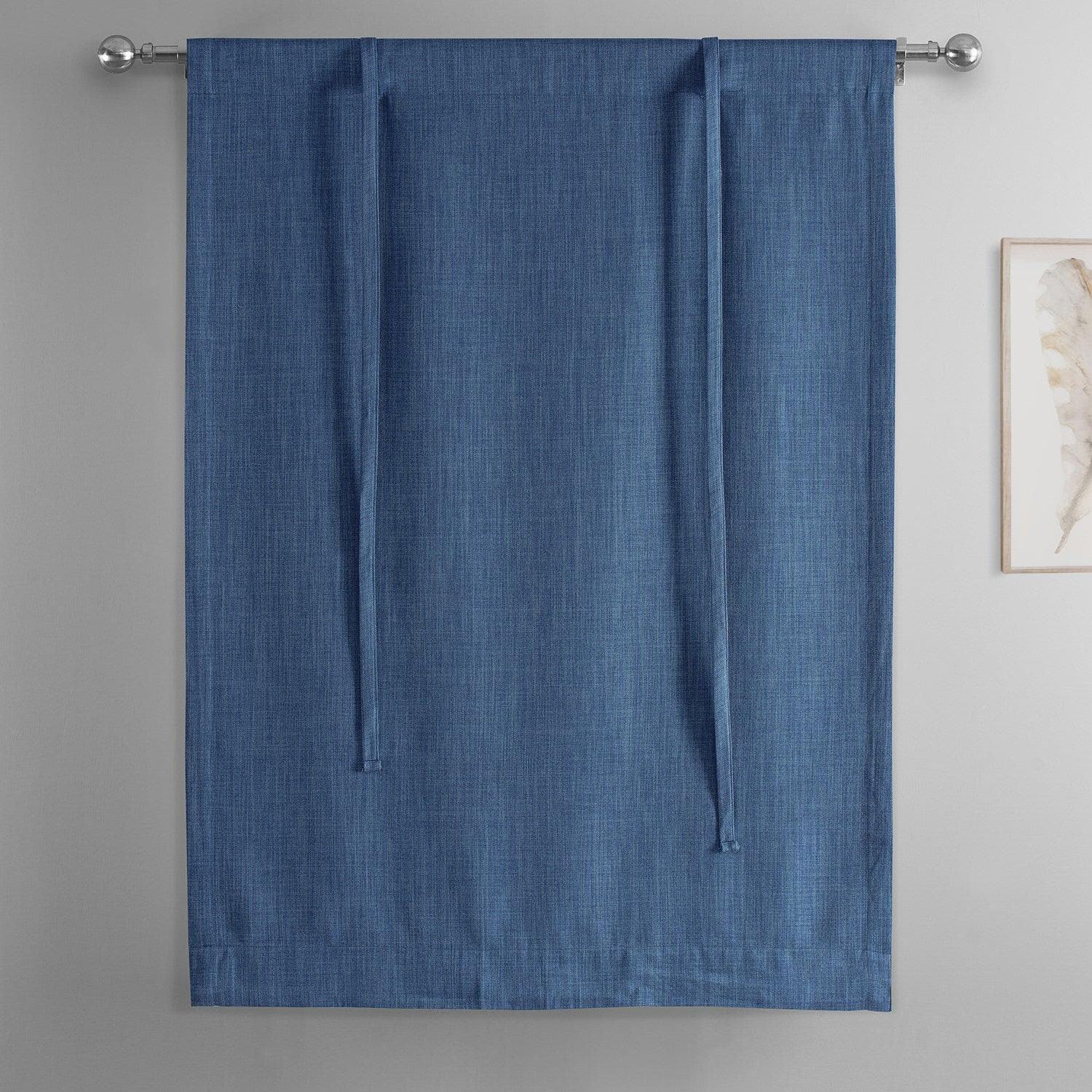 Denim Textured Faux Linen Room Darkening Tie-Up Window Shade