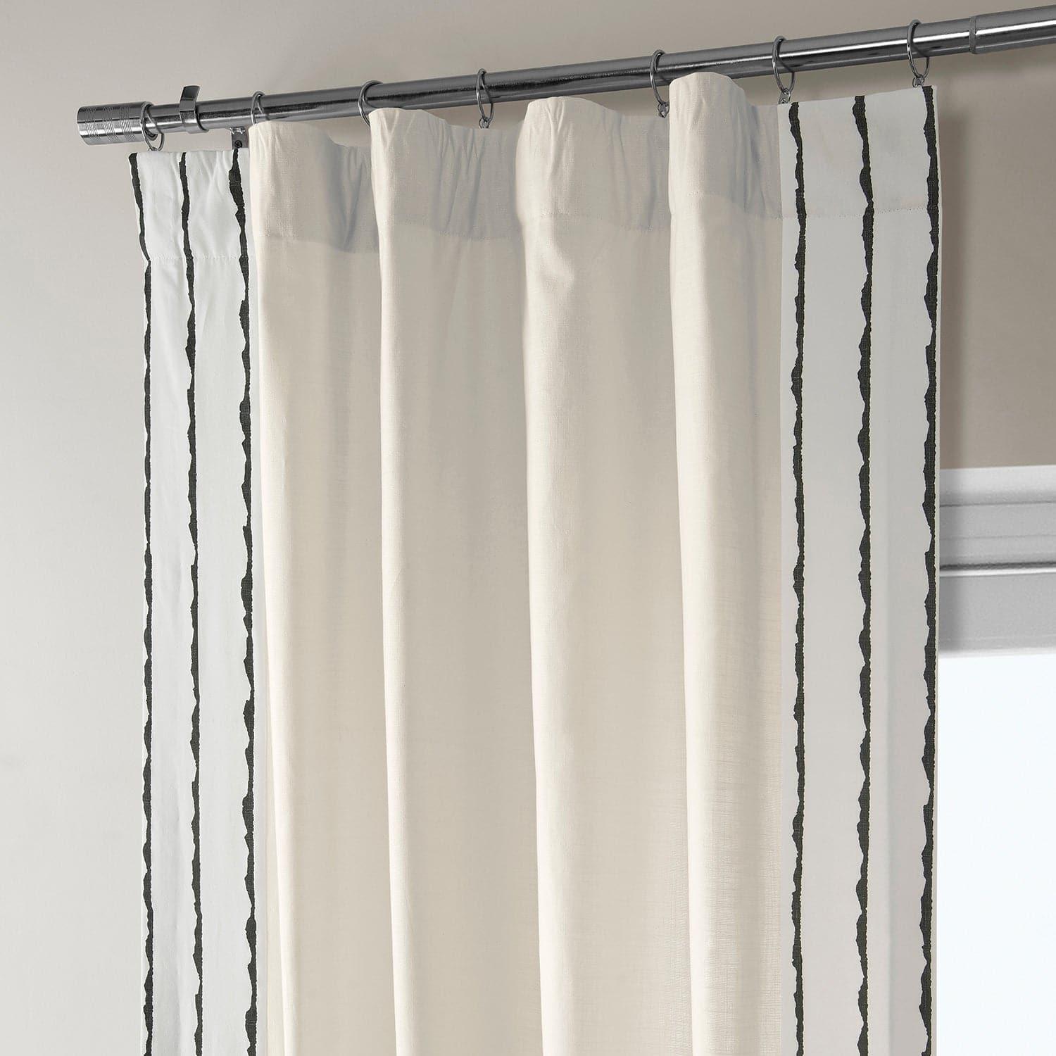 Sharkskin Black Striped Bordered Cotton Curtain
