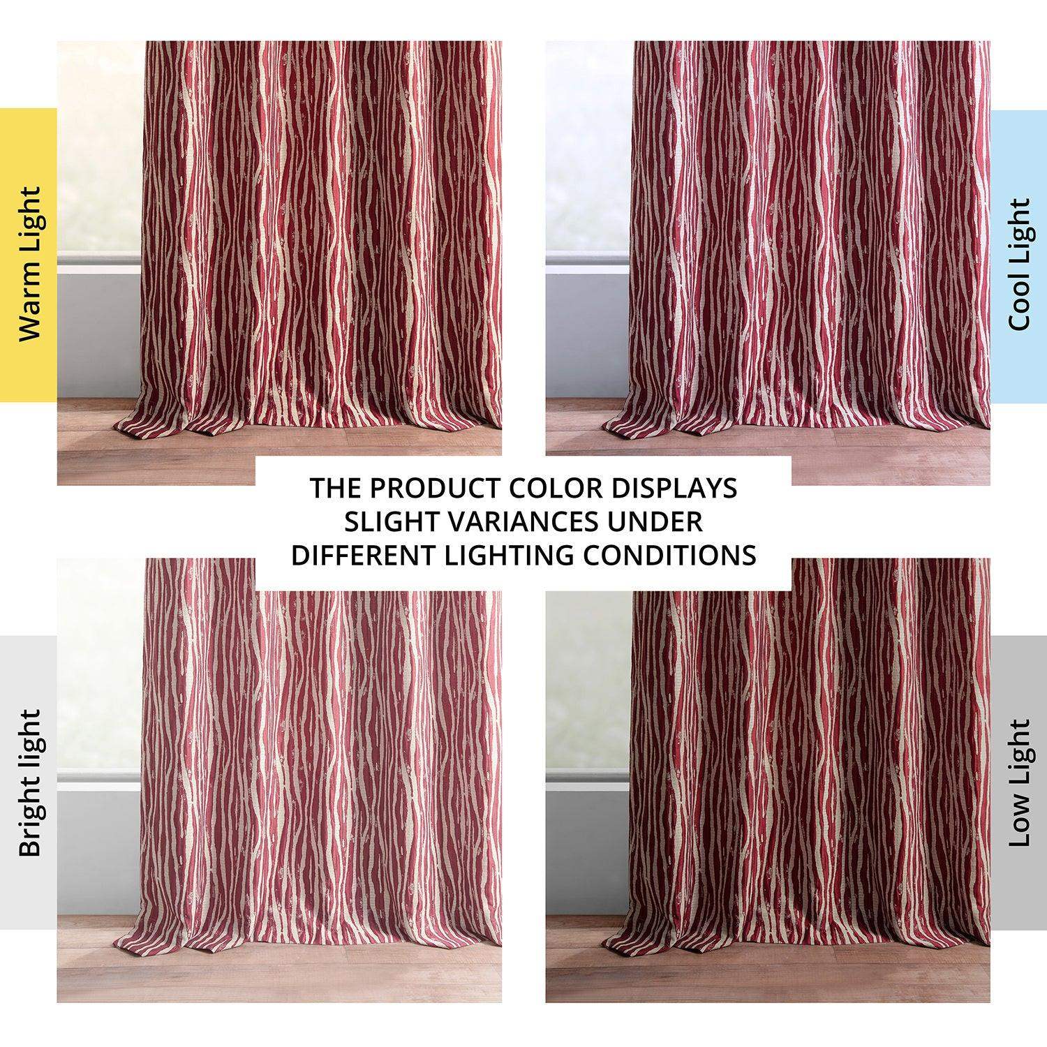 Tiger Striped Red Faux Silk Jacquard Room Darkening Curtain