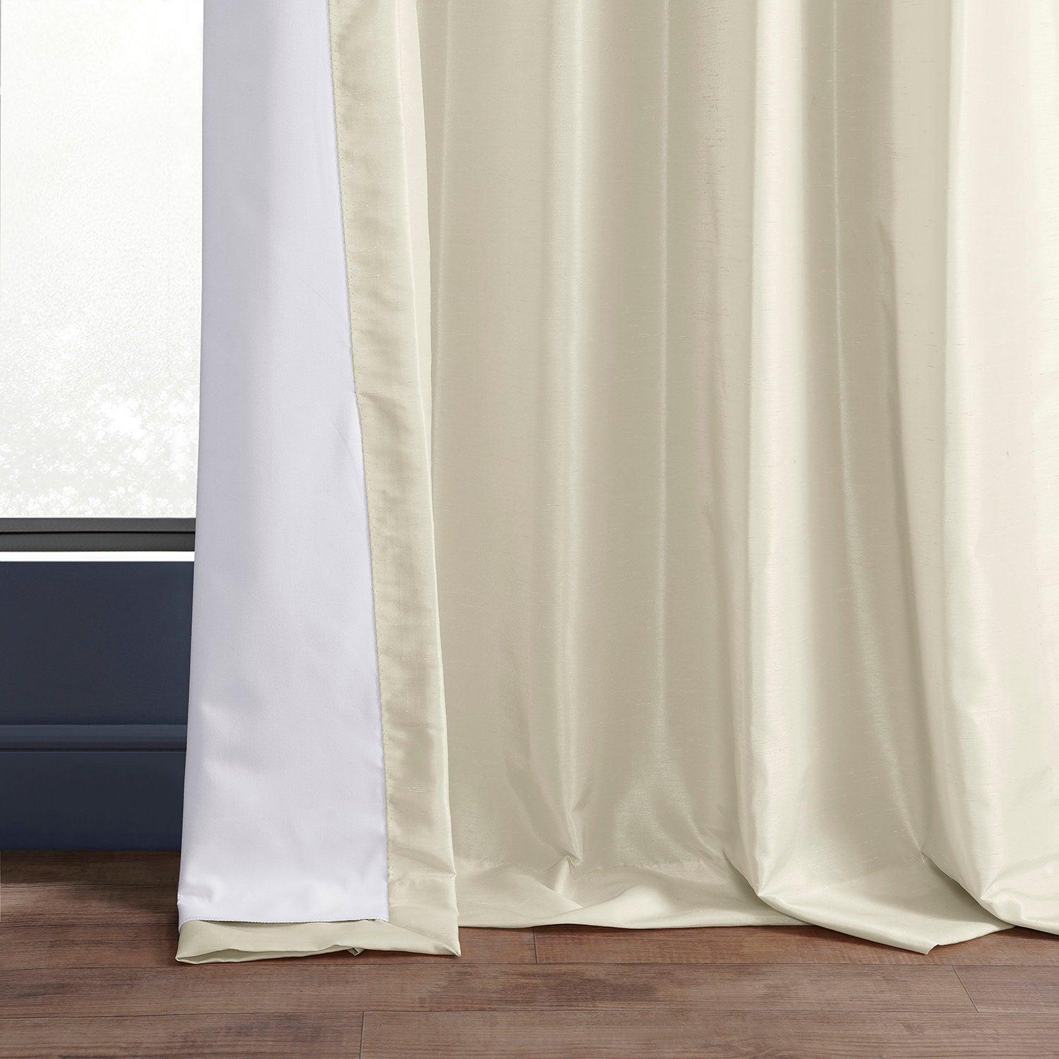 Off White Ruched Vintage Textured Faux Dupioni Silk Curtain