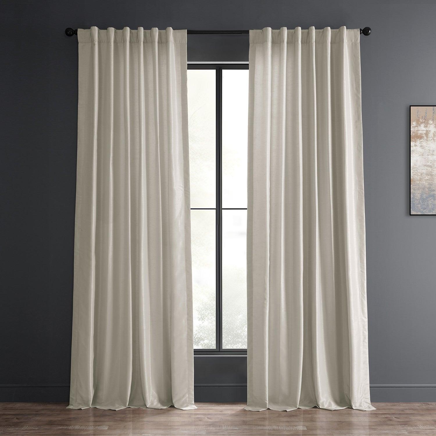 Mist Greige Vintage Textured Faux Dupioni Silk Curtain
