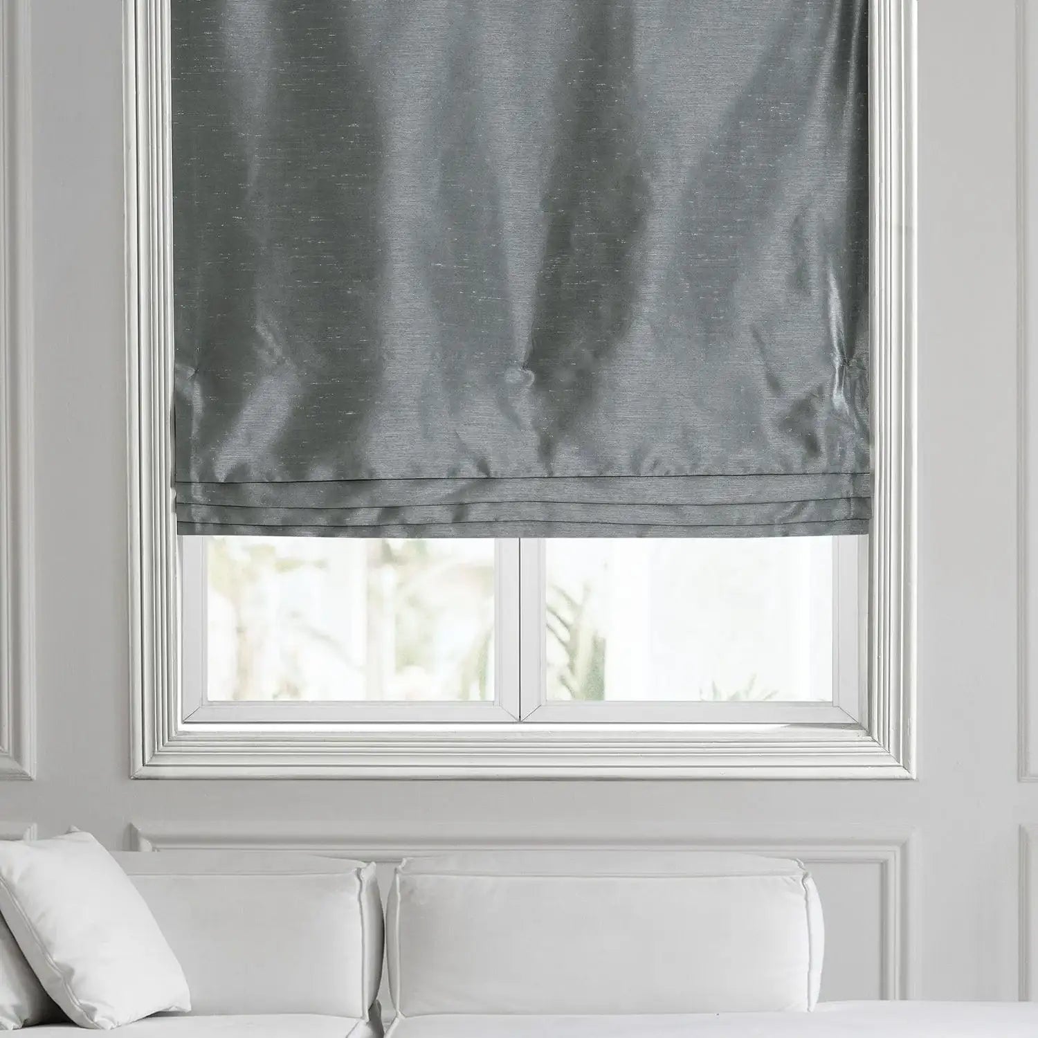 Storm Grey Vintage Textured Faux Dupioni Silk Roman Shade