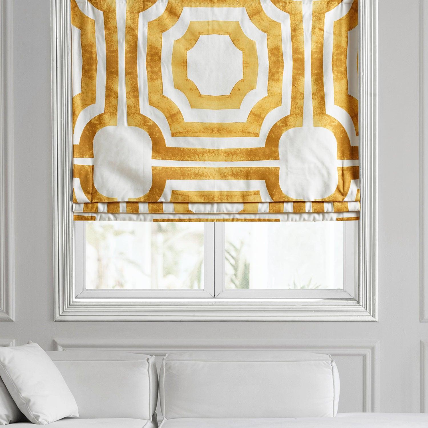 Mecca Gold Geometric Printed Cotton Roman Shade