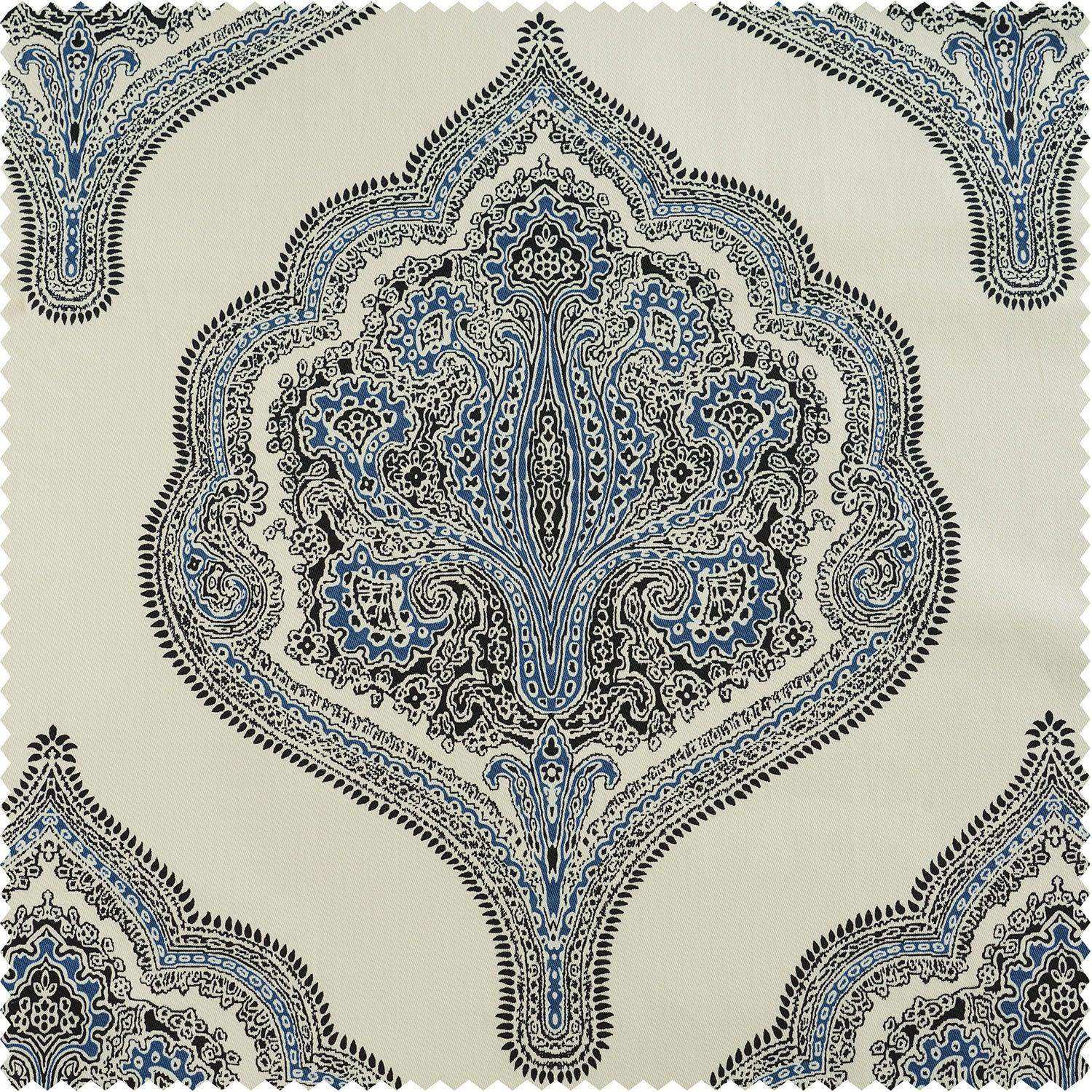 Arabesque Blue Emblem Printed Cotton Roman Shade – HalfPriceDrapes.com