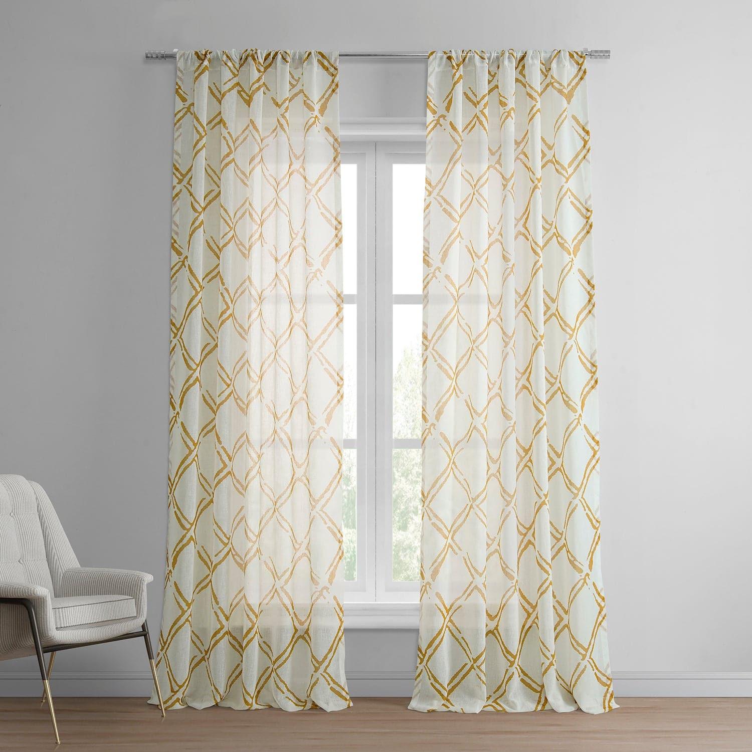 Gold Sheer Curtains New Wave Jacquard Gold Modern Geometric Sheer