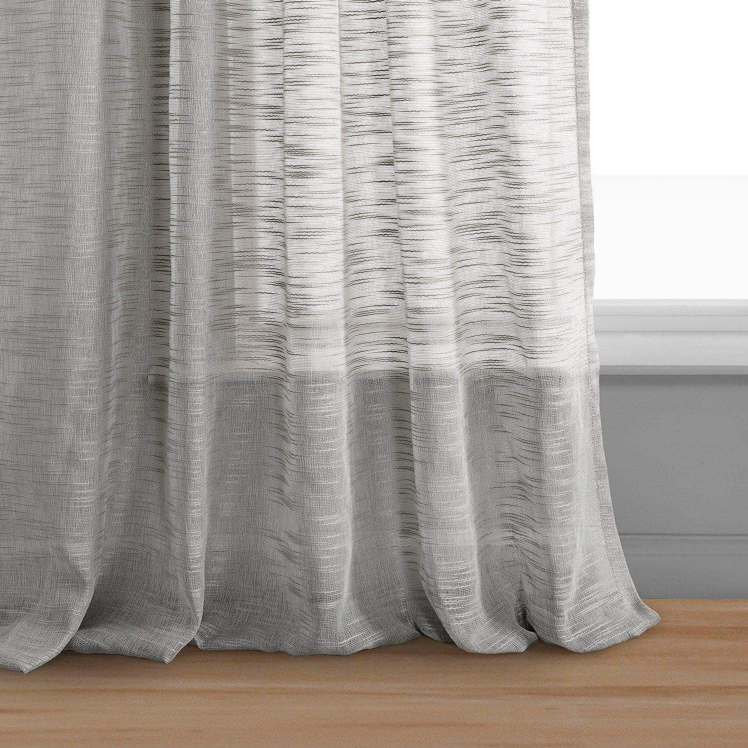 Azure Grey Faux Linen Sheer Curtain Pair (2 Panels) – HalfPriceDrapes.com