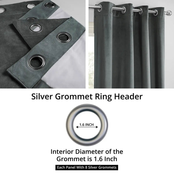 Natural Grey Grommet Signature Velvet Blackout Curtain ...