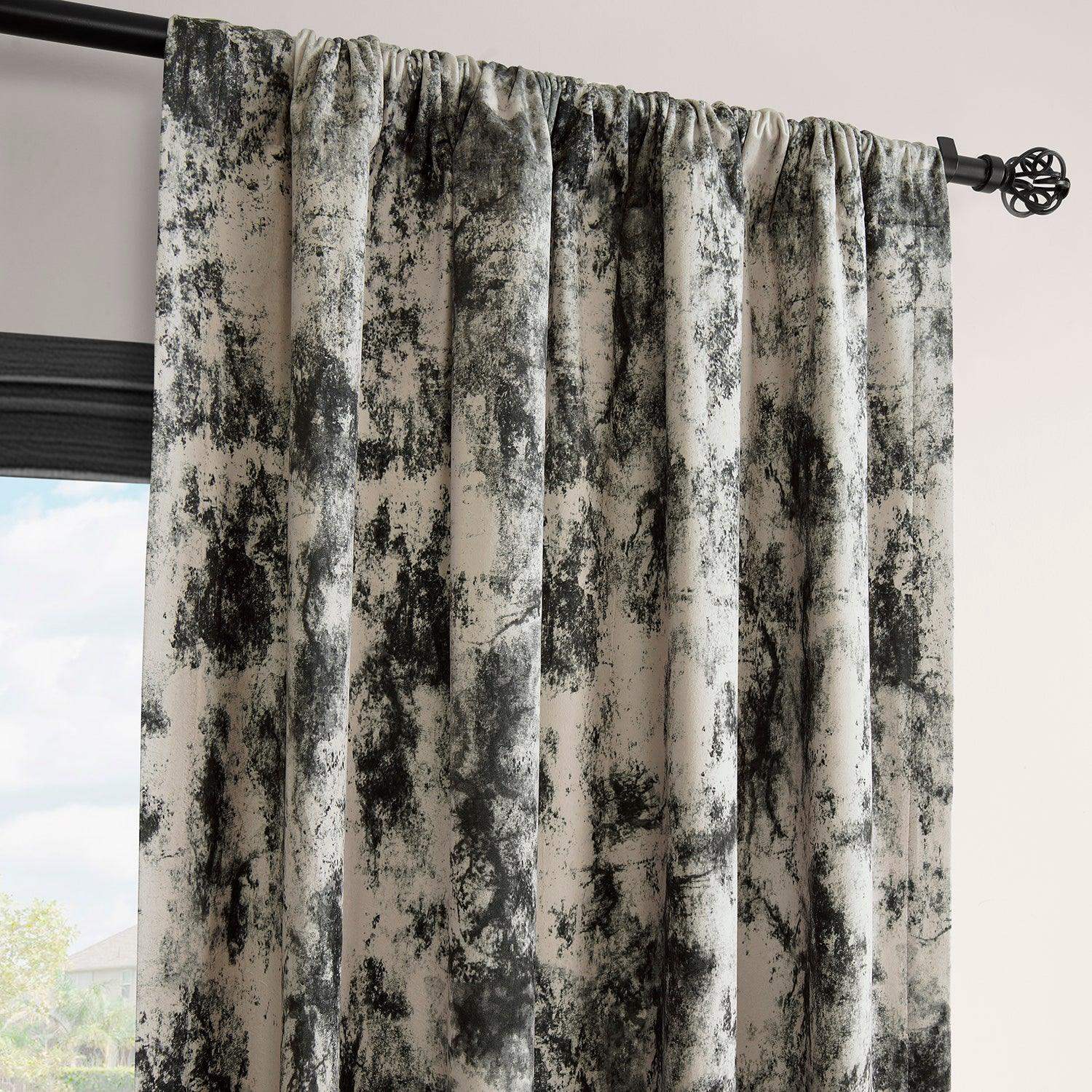 Inkblot Black Abstract Barcelona Velvet Room Darkening Curtain ...