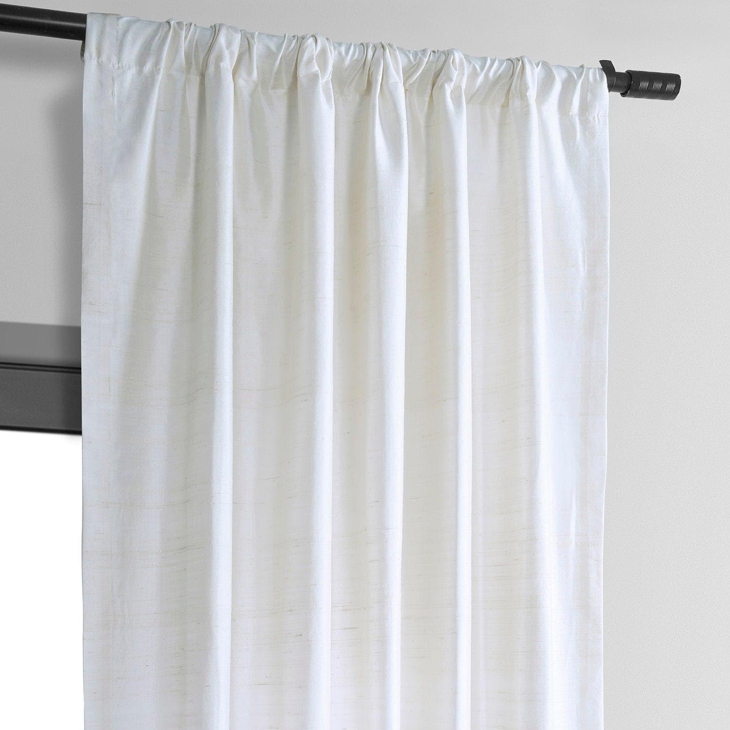 Lily White Textured Dupioni Silk Room Darkening Curtain