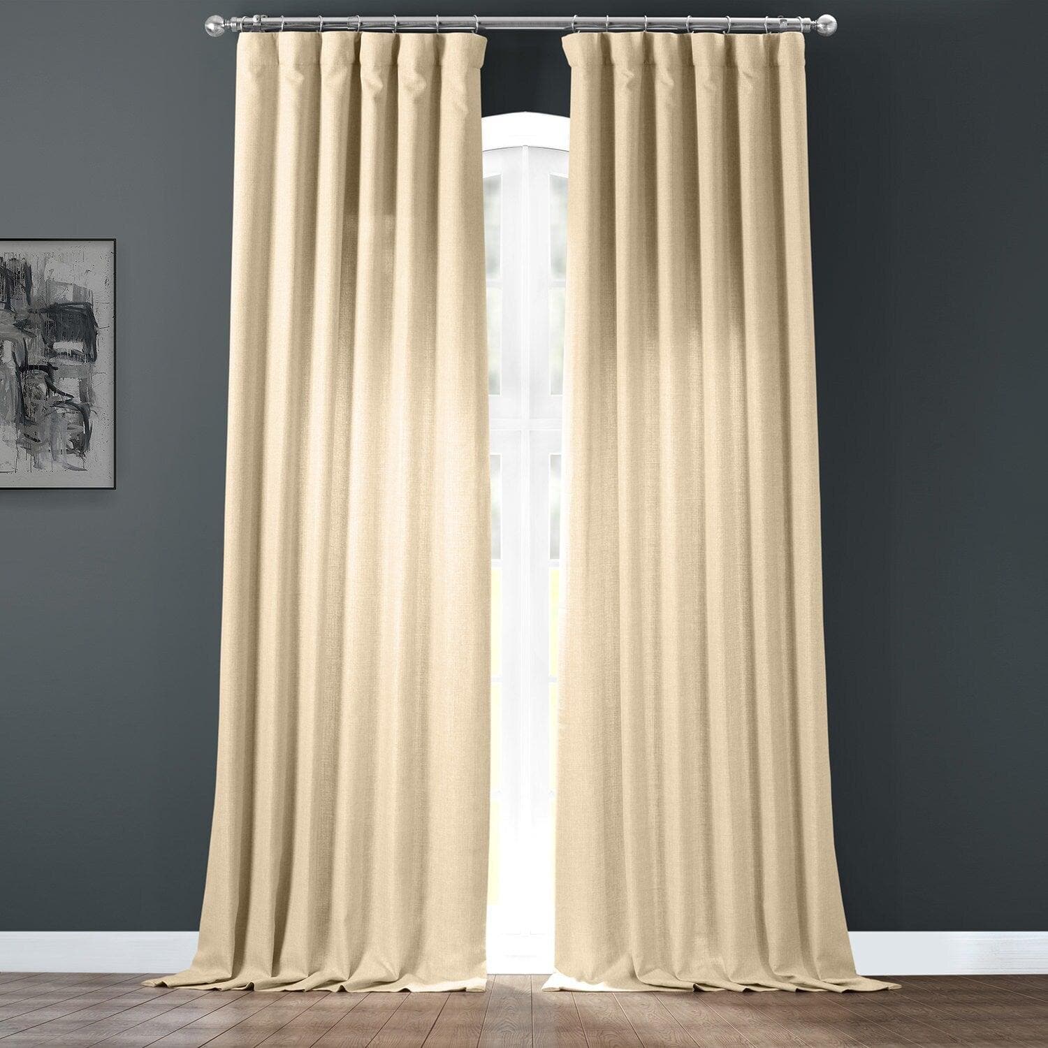 Sepia Tan Italian Faux Linen Room Darkening Curtain