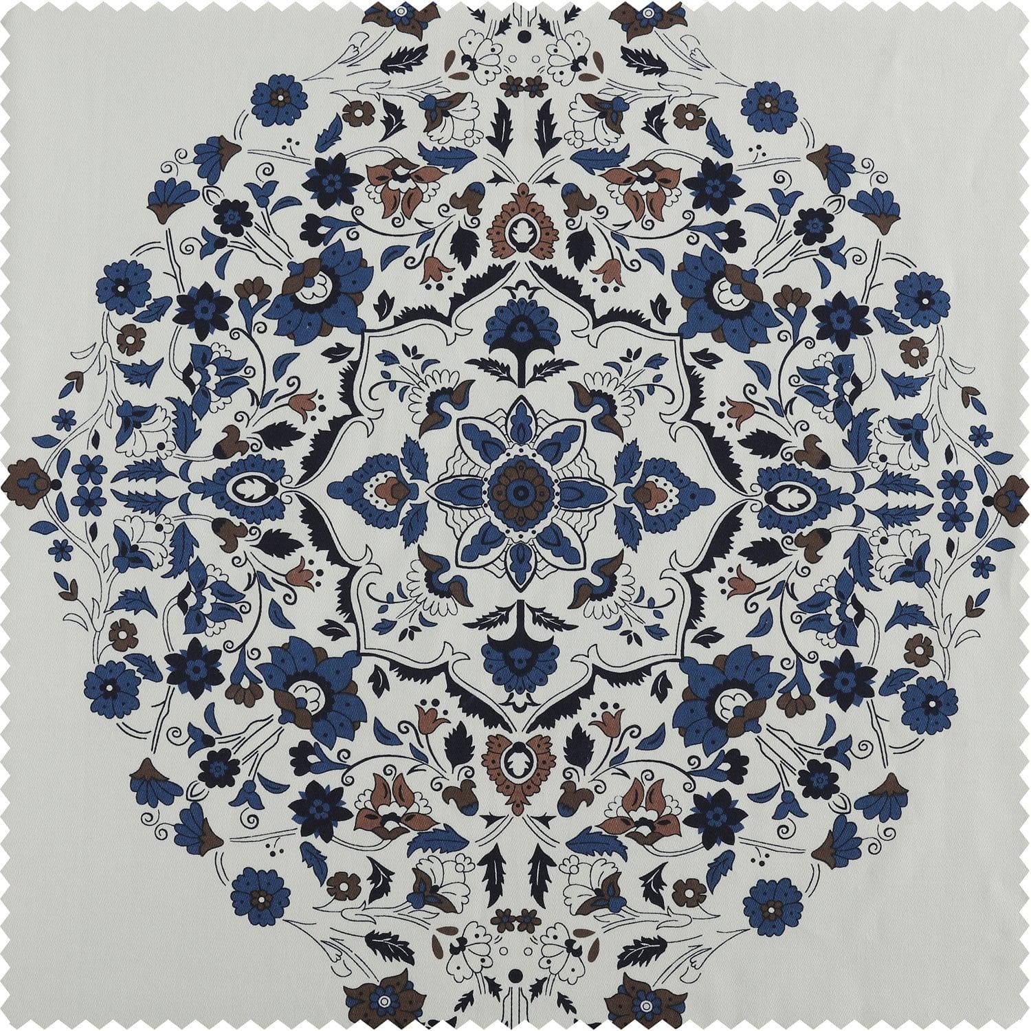 Kerala Blue Emblem Printed Cotton Custom Curtain