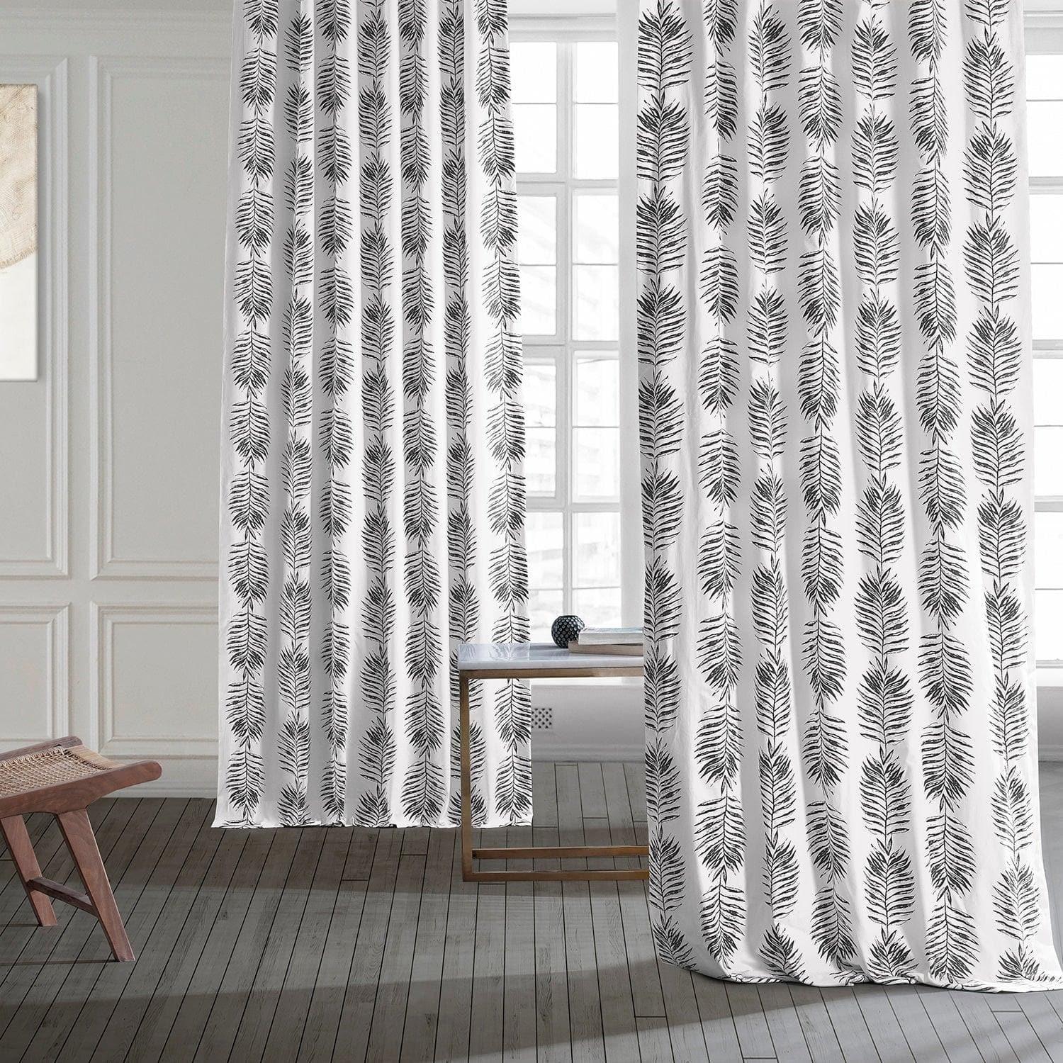 Sago Black Ink Floral Printed Cotton Room Darkening Curtain ...