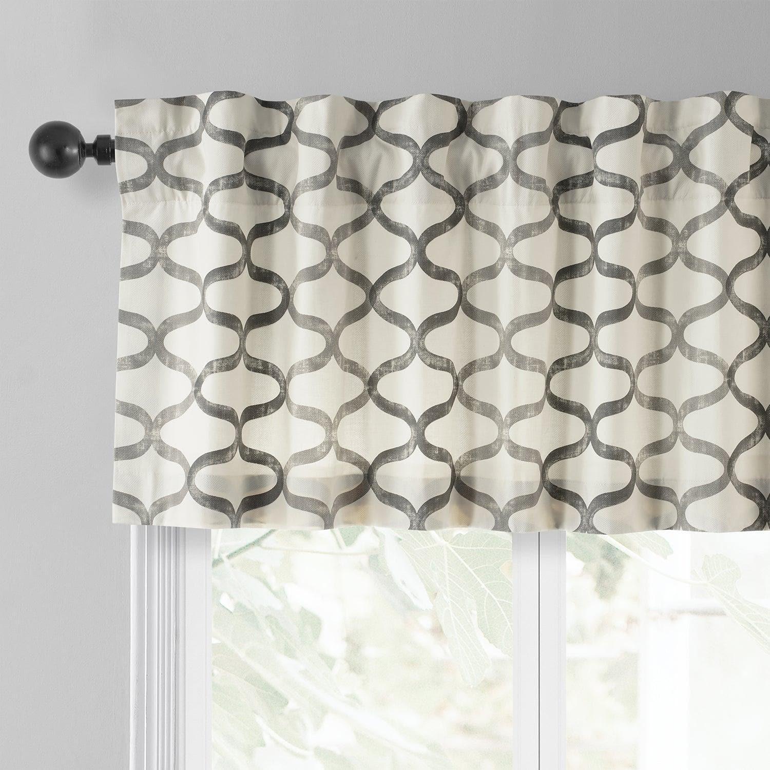 Illusions Silver Grey Geometric Printed Cotton Window Valance