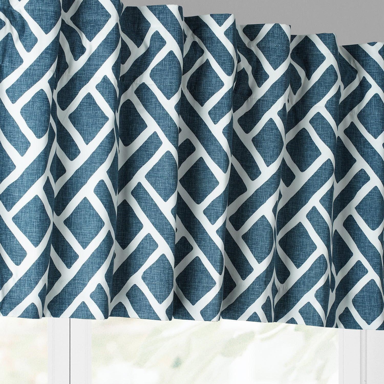 Martinique Blue Geometric Printed Cotton Window Valance ...