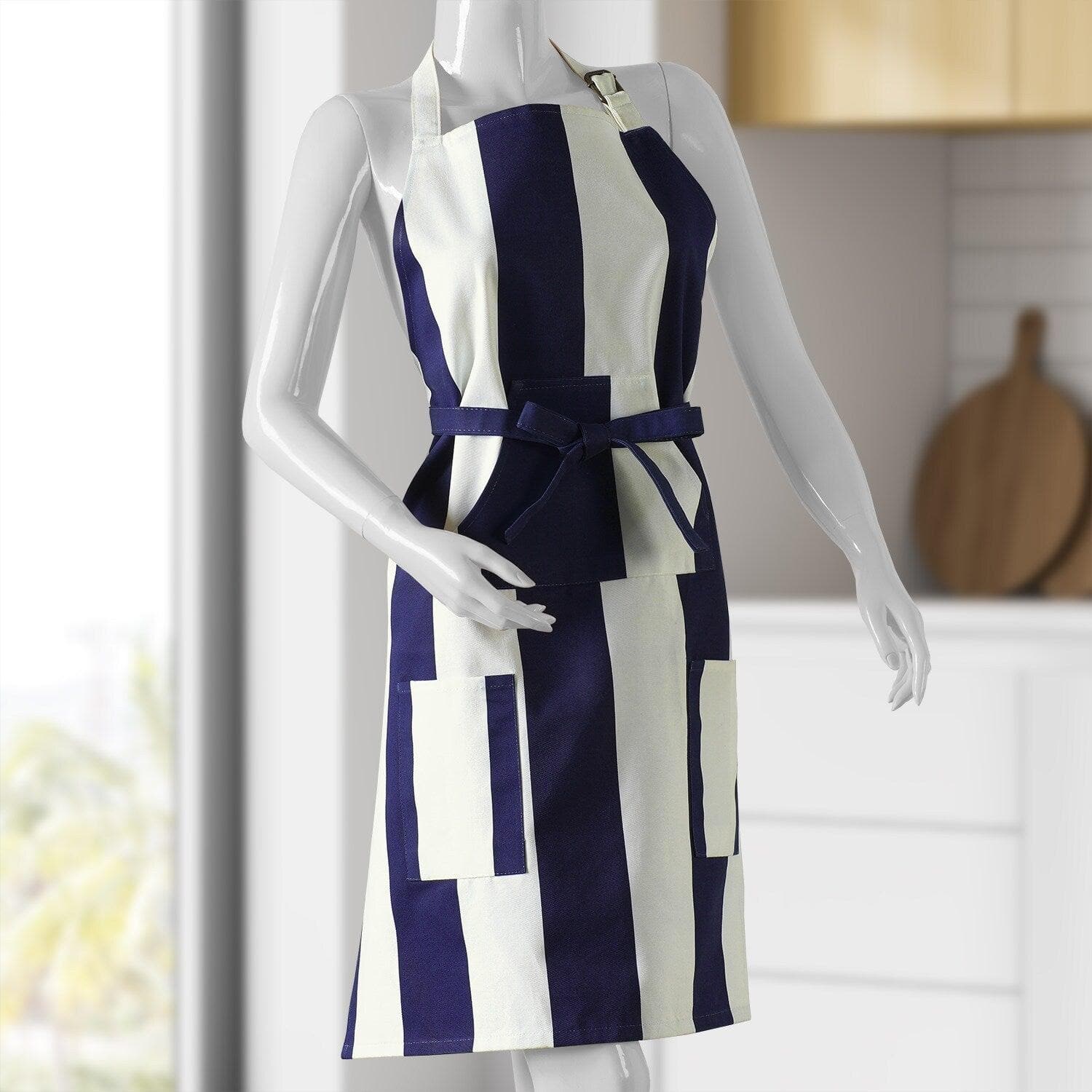Cabana Navy Striped Printed Cotton Apron