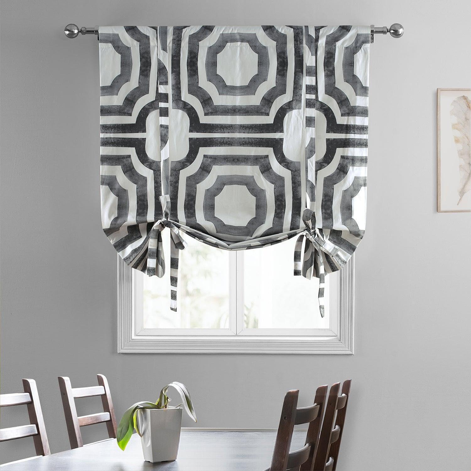 Mecca Steel Emblem Printed Cotton Room Darkening Tie-Up Window Shade ...