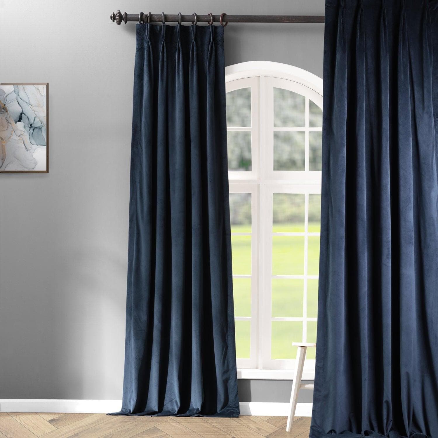 Midnight Blue French Pleat Signature Velvet Blackout Curtain